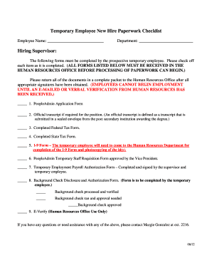 Fillable Online dept clcillinois Temporary Employee New Hire Paperwork ...