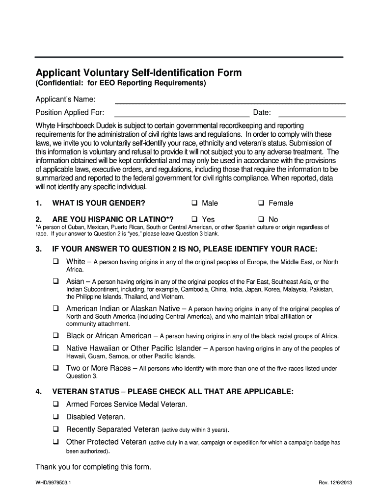 Fillable Online Applicant Voluntary Self-Identification Form - Whyte ...