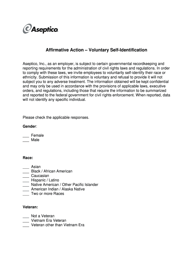 Fillable Online Affirmative Action Voluntary bSelfb-bIdentificationb ...