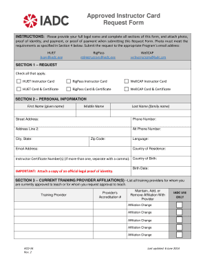 Fillable Online iadc Approved Instructor Card Request Form - IADC Fax Email Print - pdfFiller