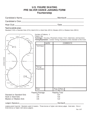Fillable Online usfsa PRE SILVER DANCE JUDGING FORM - usfsa Fax Email ...