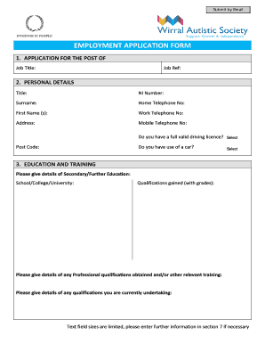 Fillable Online autistic EMPLOYMENT APPLICATION FORM - Wirral Autistic ...