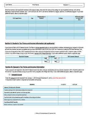 Fillable Online uncw 2013-2014 Independent Verification Worksheet - University of North bb Fax ...