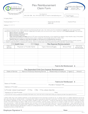 Fillable Online Flex Reimbursement Claim Form - Employee Benefits ...
