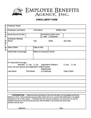 Fillable Online Employee enrollment form - Employee Benefits Agency Fax ...