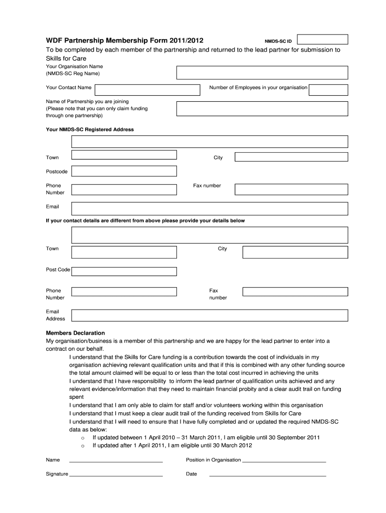 Fillable Online WDF Partnership Membership Form 2011/2012 - Salford ...