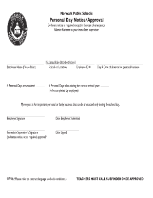 Fillable Online portal norwalkps Personal Day Form - Norwalk Public ...