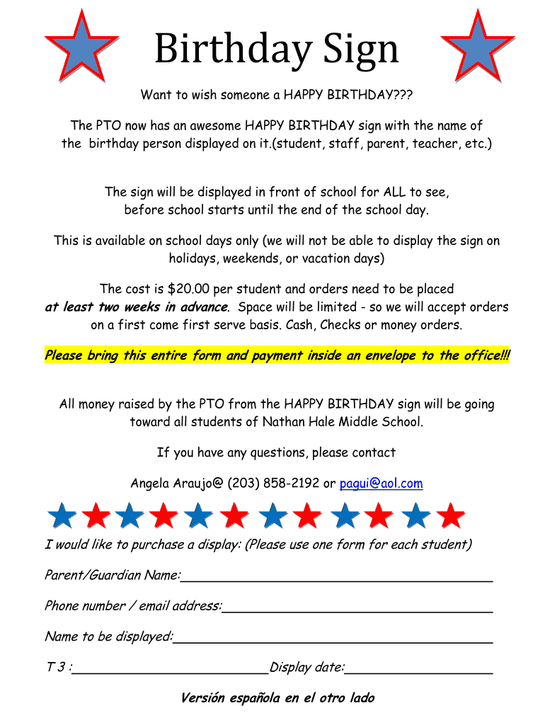 Fillable Online portal norwalkps Birthday sign order form.pdf - Norwalk ...