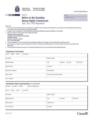 Fillable Online Form 5 Notice to the Canadian Human Rights Commission ...