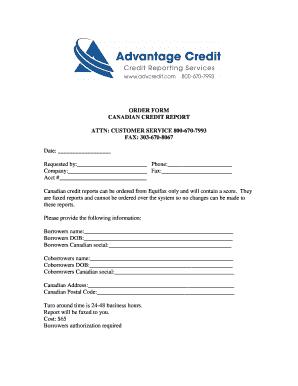 Fillable Online Canadian credit report order form Fax Email Print ...