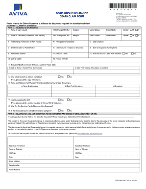 Fillable Online POGIS GROUP INSURANCE DEATH CLAIM FORM - Aviva.com.sg ...