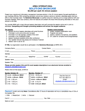 Fillable Online arma Solutions Showcase Speaking Session Form - ARMA ...