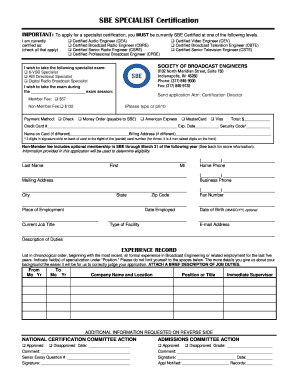Fillable Online sbe SBE SPECIALIST Certification IMPORTANT: To apply ...