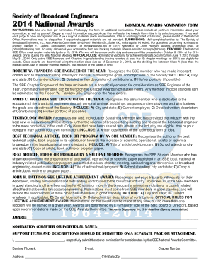 Fillable Online sbe Individual Awards Nomination Form - Society of ...