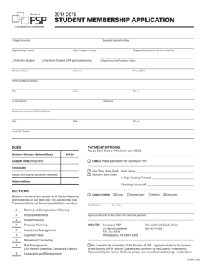 Fillable Online financialpro Student Application for membership in FSP ...