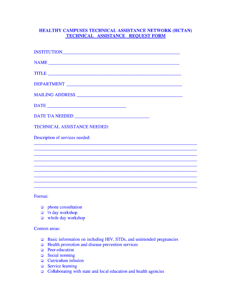 Fillable Online aacc nche Technical Assistance Request Form - American ...