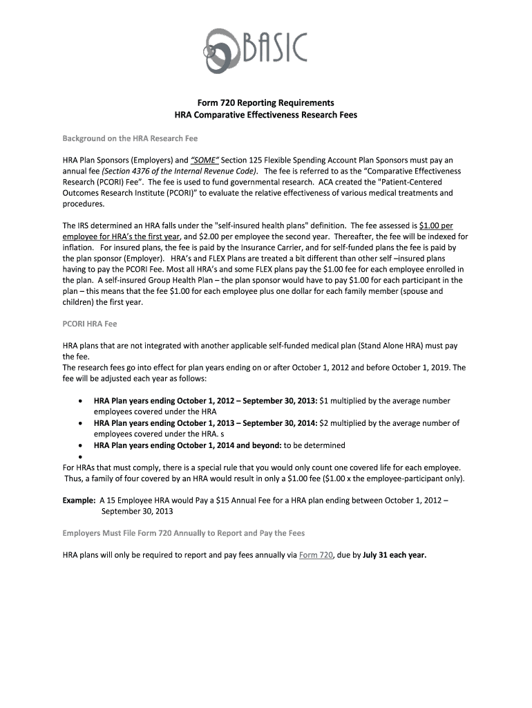 Fillable Online Form 720 Reporting Requirements HRA Comparative ... - BASIC Fax Email Print ...
