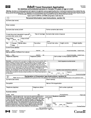 Fillable Online Canada Adult Travel Document Application for Stateless ...