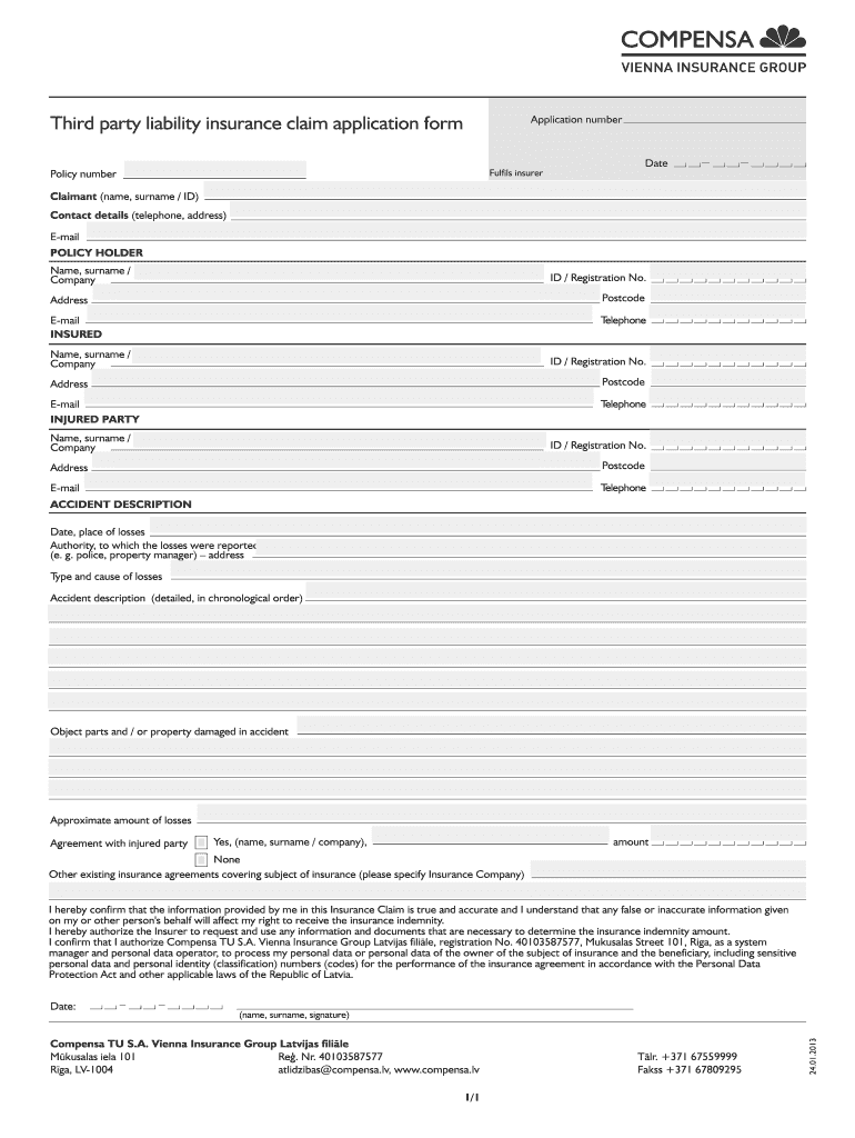 Fillable Online compensa Third party liability insurance claim ...