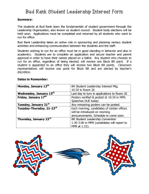 Fillable Online Bud Rank Student Leadership Interest Form - Bud Rank ...