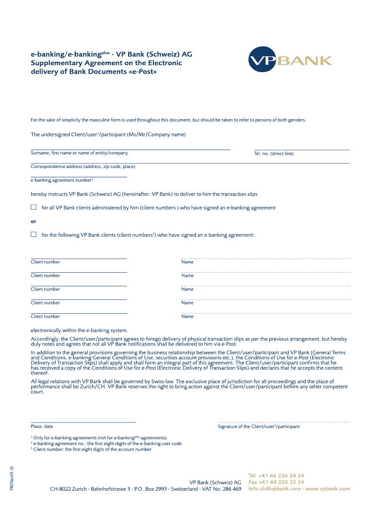 Fillable Online vpbank Formular online ausf llen e-banking/e-bankingplus - VP Bank (Schweiz) AG ...