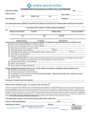 Fillable Online AUTHORIZATION FOR RELEASE OF PATIENT HEALTH INFORMATION Please Print Clearly ...