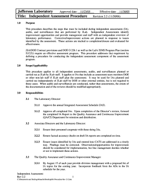 Fillable Online jlab Independent Assessment Procedure - Jefferson Lab - jlab Fax Email Print ...