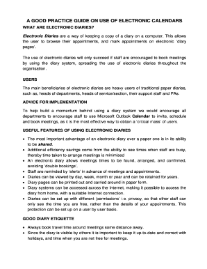 Fillable Online A GOOD PRACTICE GUIDE ON USE OF ELECTRONIC CALENDARS ...