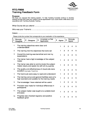 Fillable Online RTO.FM08 Training Feedback Form - Yachting Australia ...