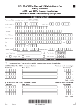 Fillable Online hr vcu Fidelity TDA and Cash Match Enrollment Form - Virginia ... - hr vcu Fax ...