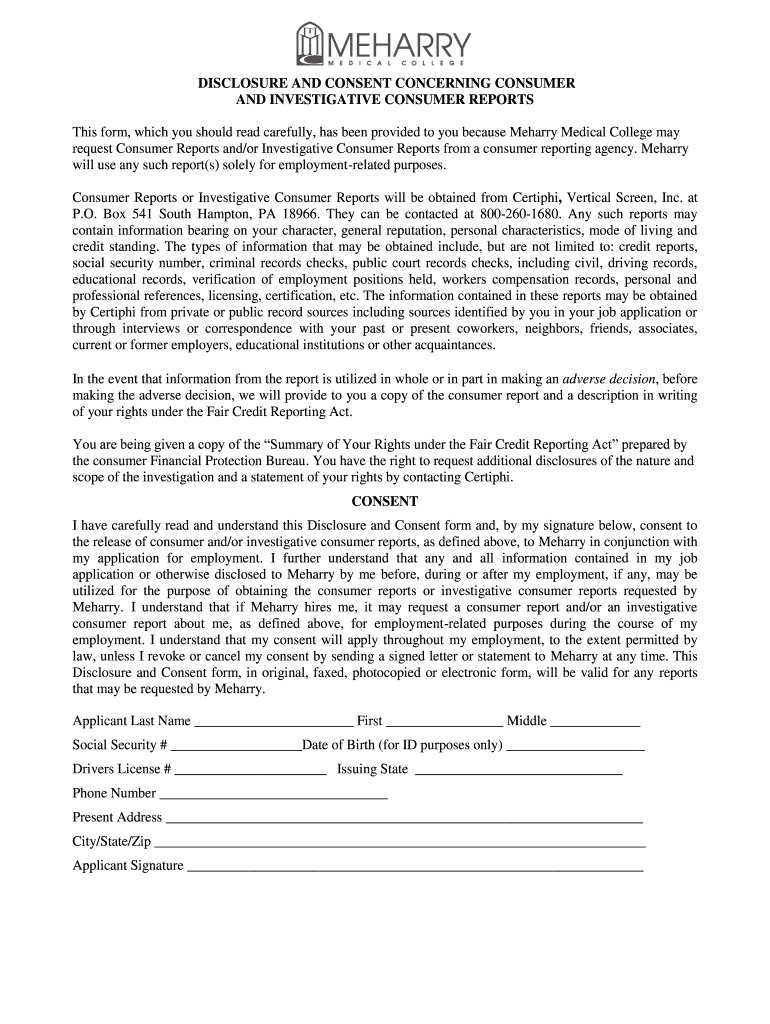 Fillable Online Disclosure Consent - MEHARRY Fax Email Print - pdfFiller