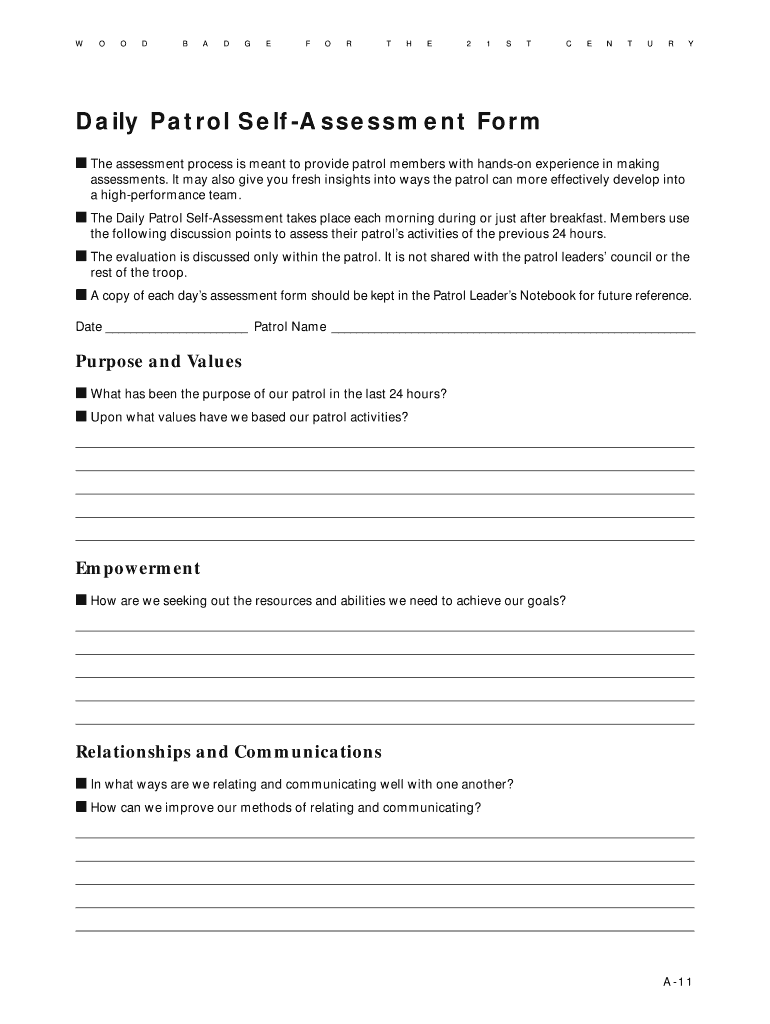Daily Patrol Self-Assessment Form - Blank Fillable Template | Fill Out ...