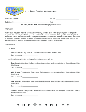 Fillable Online ntier Cub Scout Outdoor Activity Award Cub Scouts name ...