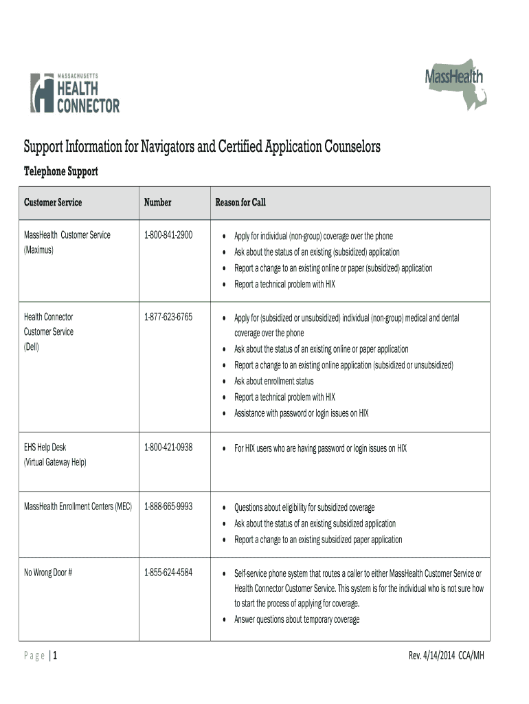 Fillable Online Support Information for Navigators and Certified ...