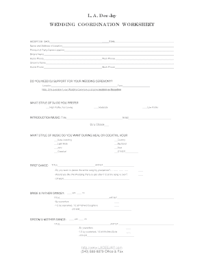 Fillable Online Coordination Worksheet form - LA Dee Jay Fax Email ...