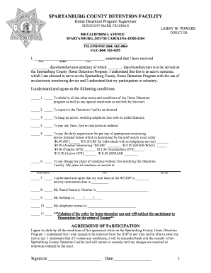 Fillable Online spartanburgsheriff Home Detention Agreement for ...