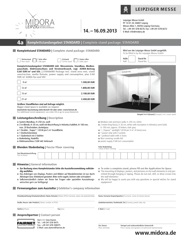 Fillable Online de Komplettstandangebot STANDARD Complete stand package ...