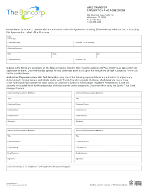 Fillable Online Wire transfer application and agreement - The Bancorp ...