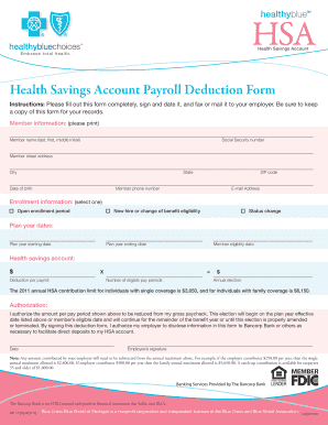 Fillable Online Health Savings Account Payroll Deduction Form - Healthy ...