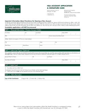 Fillable Online Download HSA Application - White Oaks Wealth Private ...