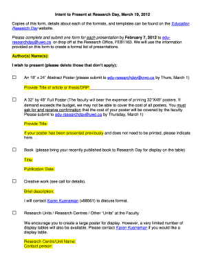 Fillable Online Faculty of Education Research Day Proposal Form Fax ...