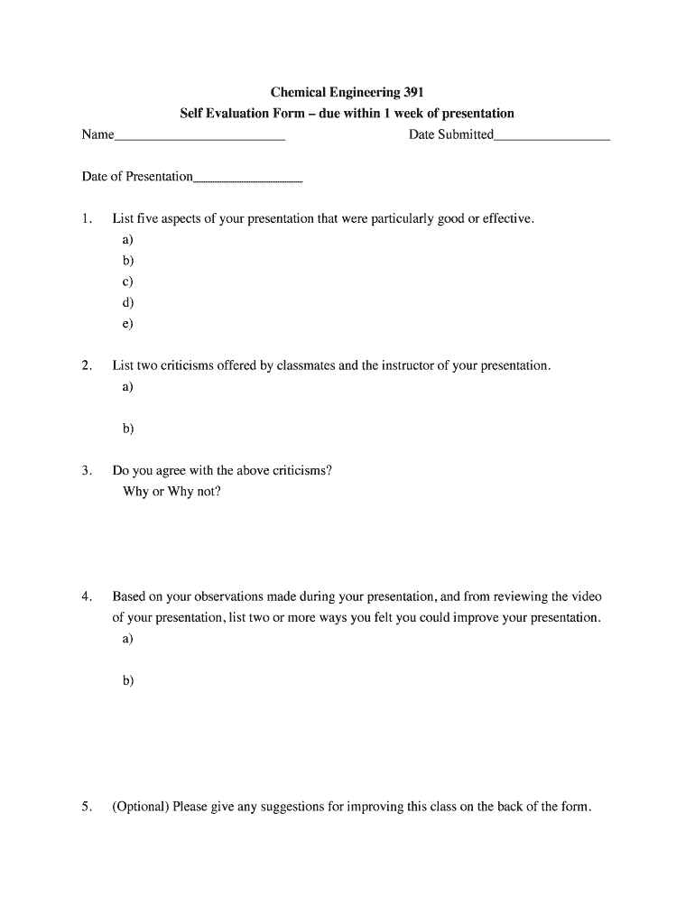 Fillable Online Presentation self evaluation form Fax Email Print ...