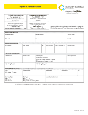Fillable Online Inpatient Admission Form Fax Email Print - pdfFiller