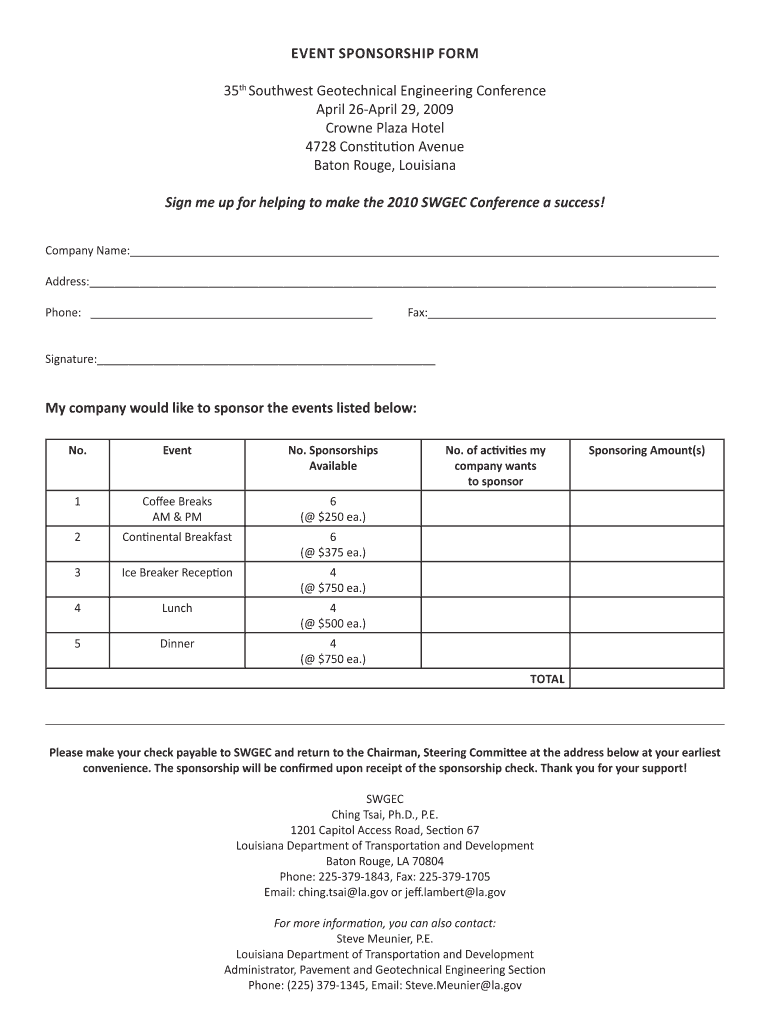 Fillable Online ltrc lsu EVENT SPONSORSHIP FORM 35th Southwest Geotechnical ... Fax Email Print ...