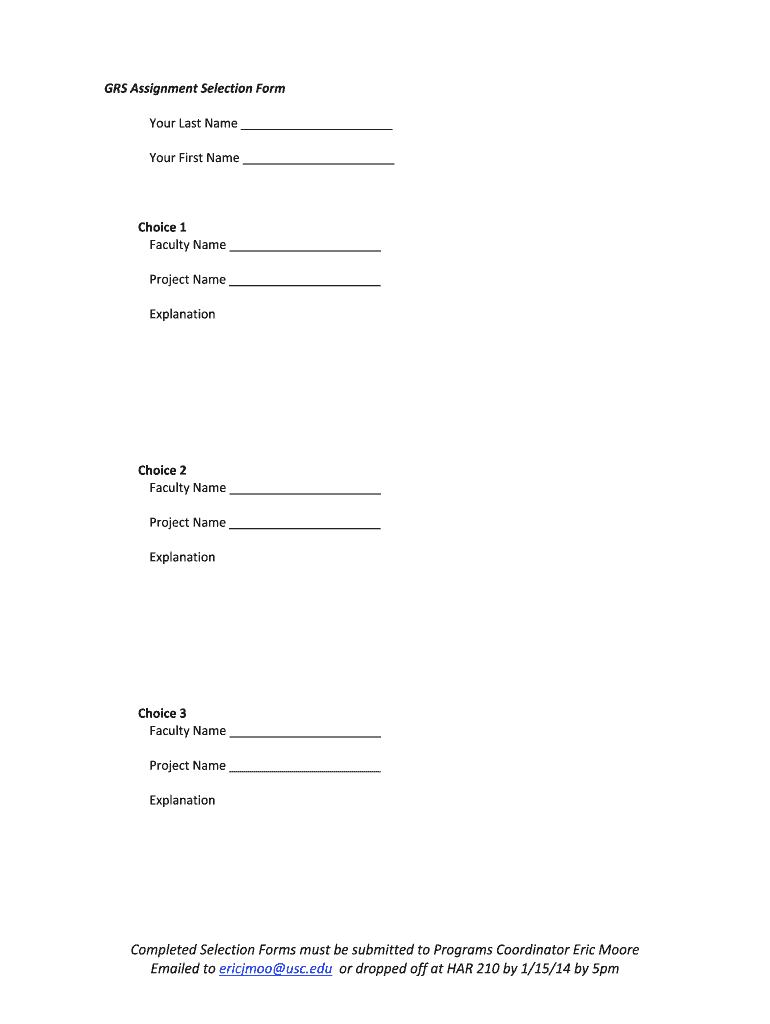 Fillable Online arch usc Graduate Student GRS Selection Form Fax Email ...