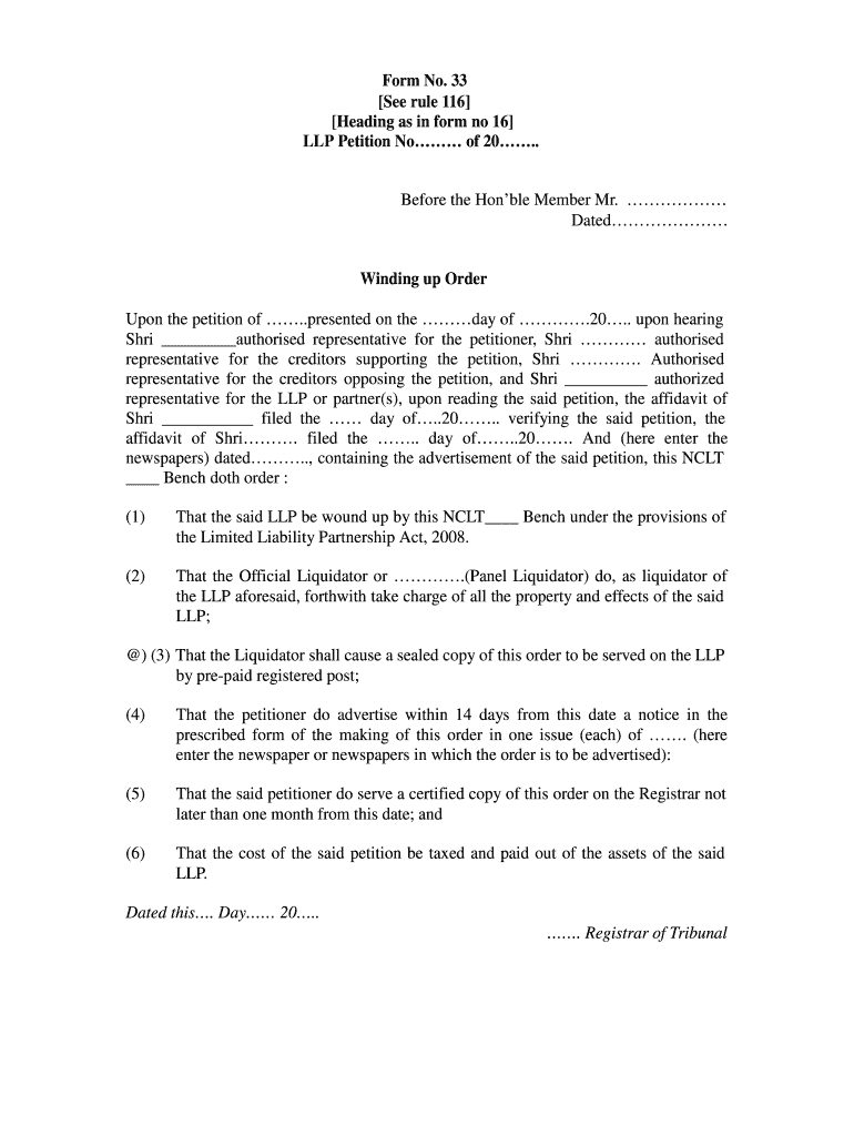 Fillable Online webtel Form no 33 Winding up Order - webtel Fax Email ...