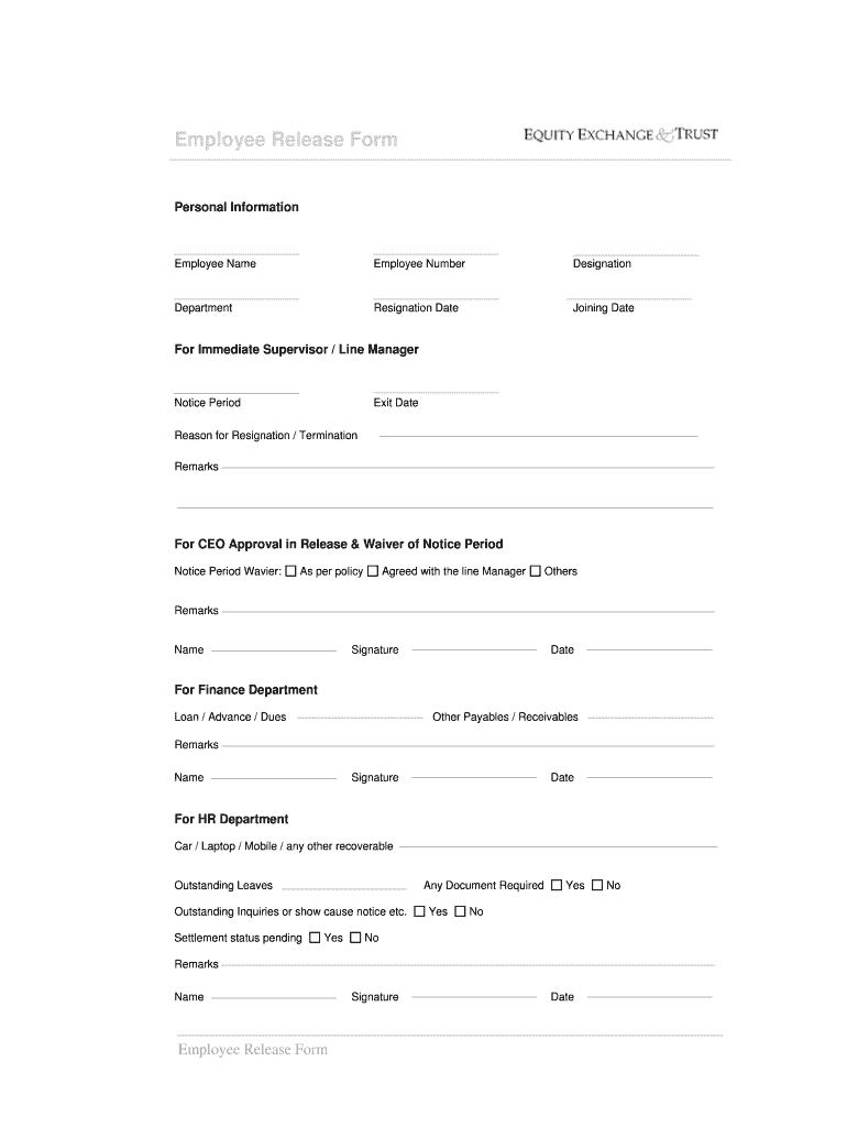 Fillable Online Employee Release Form.pdf Fax Email Print - pdfFiller