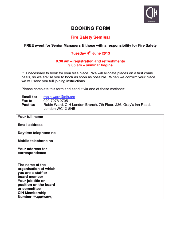 Fillable Online cih Fire Safety Seminar - cih Fax Email Print - pdfFiller