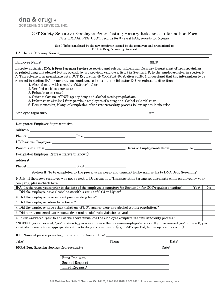 Fillable Online Open Printable Safety Sensitive Employee Testing ...