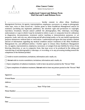 Fillable Online Publicity Consent and Release Form - Altus Health ...